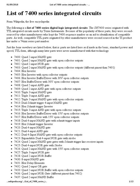 Ttl 7400 Series Listpdf Digital Electronics Electronic Engineering