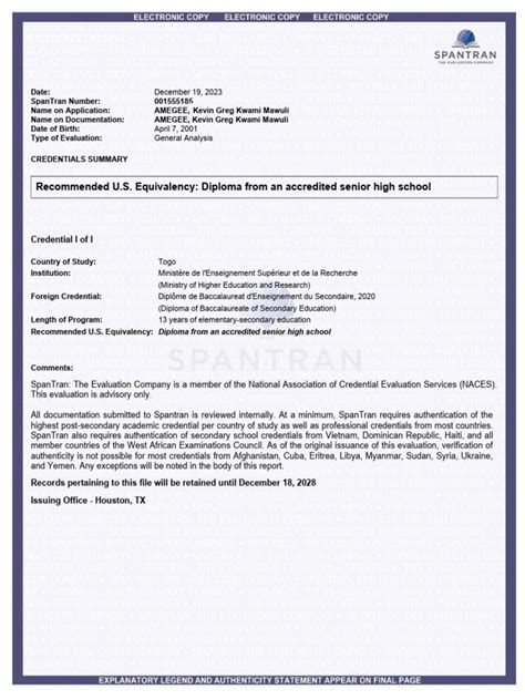 001555185 Evlrpt Kevin Amegee Spantran Pdf Course Credit Academia