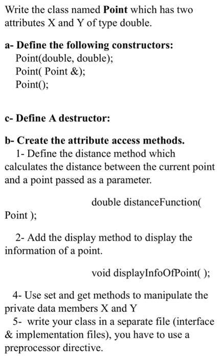 solved write the class named point which has two attributes