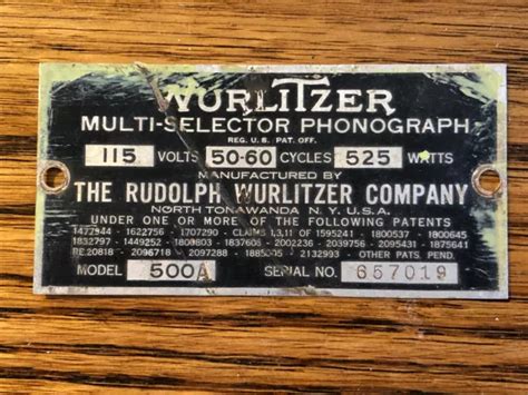 Original Wurlitzer Model Tag For Model 500a £2114 Picclick Uk