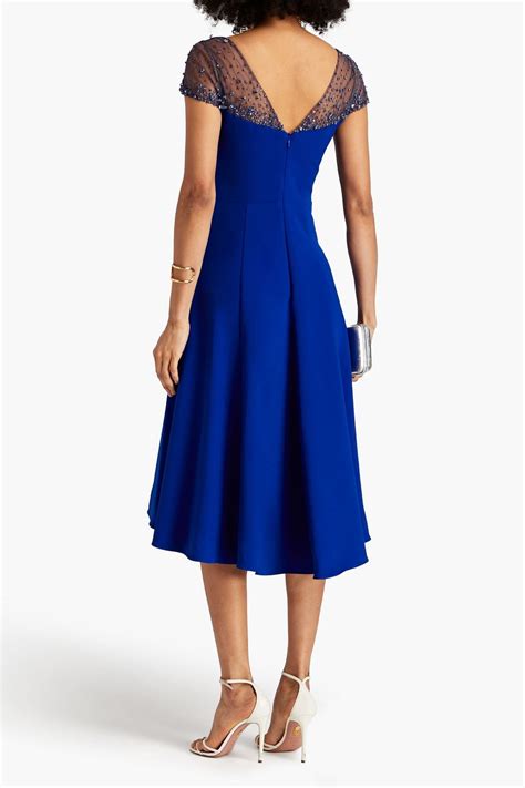 THEIA Anette Crystal Embellished Stretch Crepe Midi Dress THE OUTNET