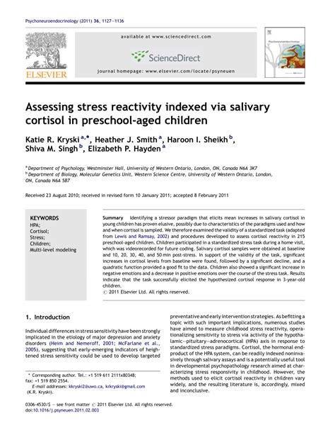 Pdf Assessing Stress Reactivity Indexed Via Salivary Cortisol In