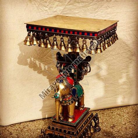 Polished Stone Crafted Brass Stool For Decoration Feature Fine