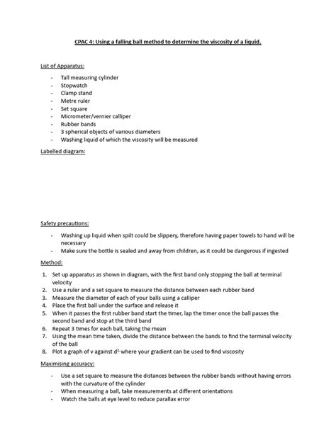 Using A Falling Ball Method To Determine The Viscosity Of A Liquid Pdf