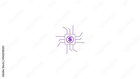 Computer Processor Icon Blue Color And Radio Waves 4k Illustration Simple Logotype CPU Icon