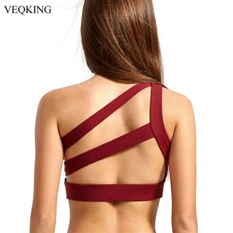 Veqking Women Oblique One Shoulder Strap Sports Brapush Up Breathable