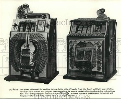 Press Photo Antique Table Model Mills And Watling Slot Machines