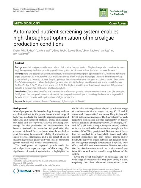 Solution Automated Nutrient Screening System Enables High Throughput