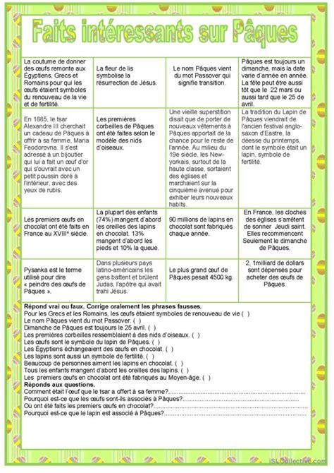 Joeuses Pâques Faits intéressants Français FLE fiches pedagogiques