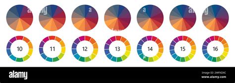 circle shape divided into colorful segments version with 10 to 16