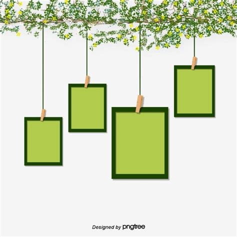 녹색 평촉 창의 액자 일러스트 조합 폴라로이드 사진 클립 아트 플랫 잎 Png 일러스트 및 Psd 이미지 무료 다운로드