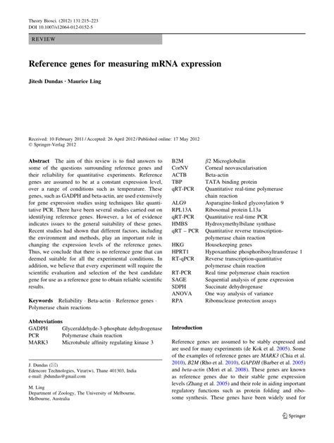 Pdf Reference Genes For Measuring Mrna Expression