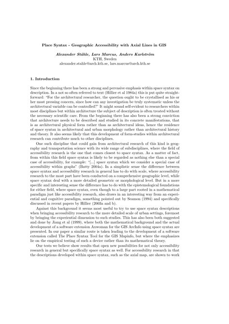 Pdf Place Syntax Geographic Accessibility With Axial Lines In Gis