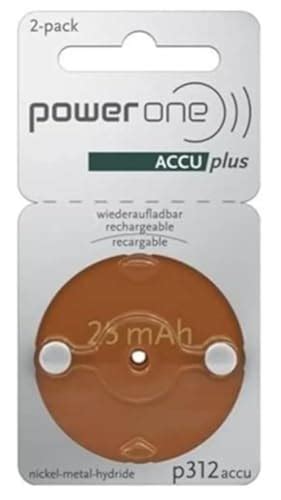 Power One Accu Plus Size 312 Rechargeable Hearing Aid Batteries