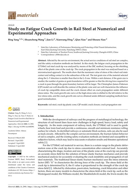 Pdf Study On Fatigue Crack Growth In Rail Steel At Numerical And