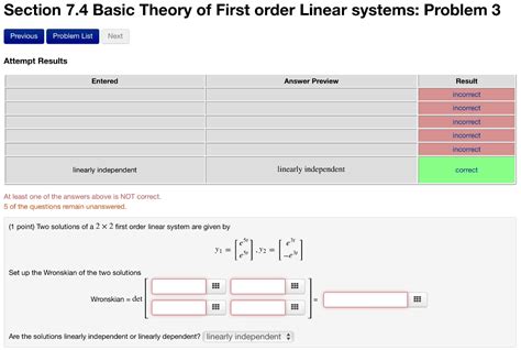 solved two solutions of a 2 times 2 first order linear