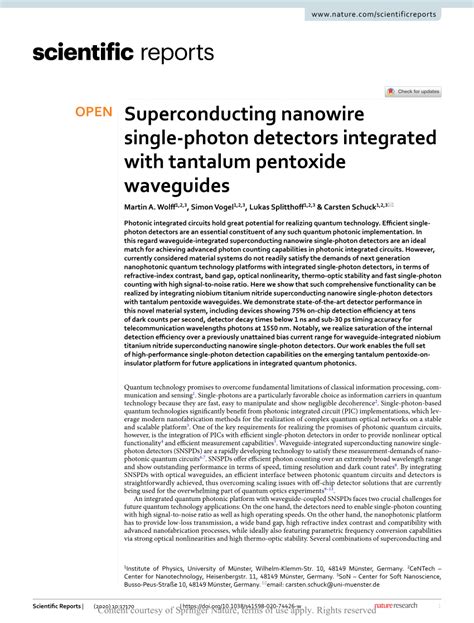 Pdf Superconducting Nanowire Single Photon Detectors Integrated With Tantalum Pentoxide Waveguides