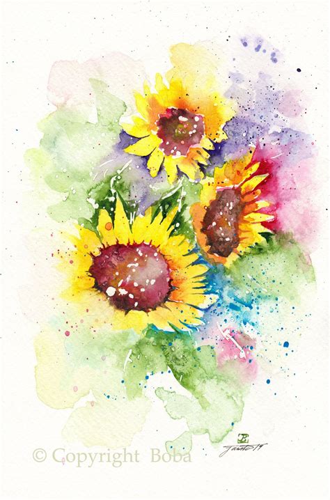 Sunflower Original Watercolor Art Sunflower Painting Flowers Etsy