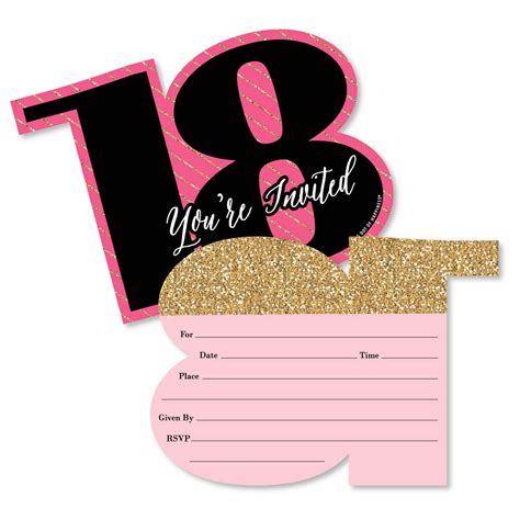 Chic 18th Birthday Pink Black And Gold Shaped Fill In Invitations