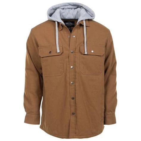 Work N Sport Mens Polar Fleece Lined Hooded Canvas Shirt Jacket