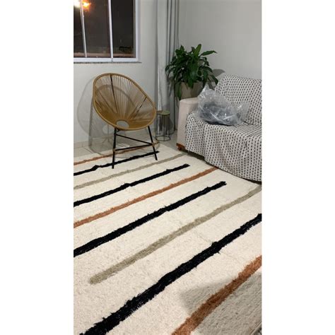 Tapete Sala 1 5x2 0m Cru Listras Terrosas Boho Minimalista Em