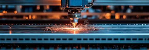 Industrial Laser Cutting Machine In Operation Cutting Metal With