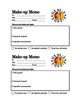 Absent Work Make Up Memo By Science With Cindy TpT