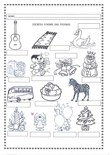 Escreva o nome das Figuras nos quadros Alfabetização Blog