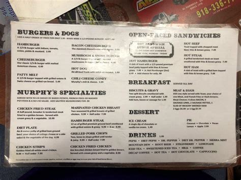 Menu At Murphys Original Steak House Steakhouse Bartlesville