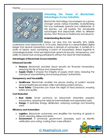 Blockchain And Cryptocurrencies Worksheets Reading