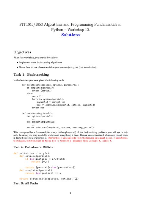 FIT1045 53 Workshop 12 Solutions FIT1045 1053 Algorithms And