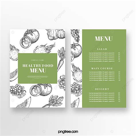 녹색 선형 초안 유기농 야채 음식 일러스트 메뉴 템플릿 Psd 다운로드 디자인 자료 다운로드 Menu Card Design Menu Cover Design Cafe