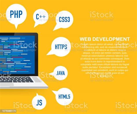 Programming Web Development Concept Code On The Screen Laptop Vector