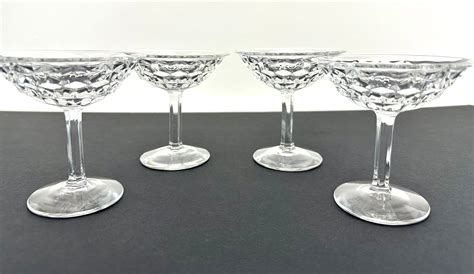 Vintage Mcm Fostoria Pressed Glass Champagne Coups Set Of 4 Mid