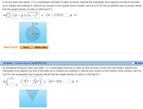 Solved A Circular Plate With Radius 9 M Is Submerged
