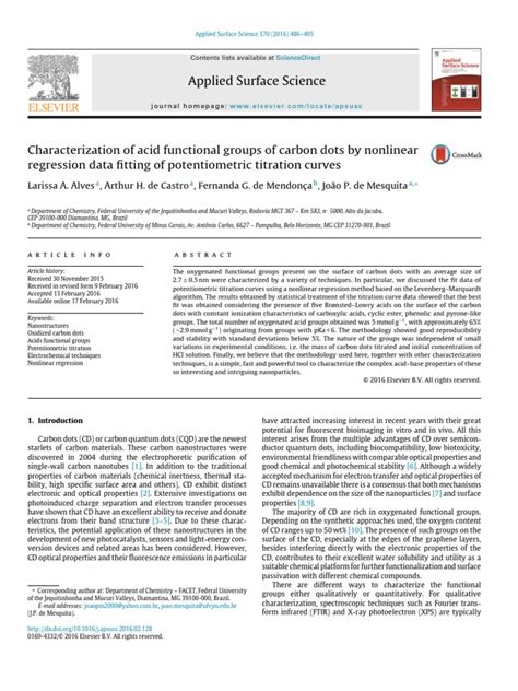 Characterization Of Acid Functional Groups Of Carbon Dots By Nonlinear Regression Data Fitting