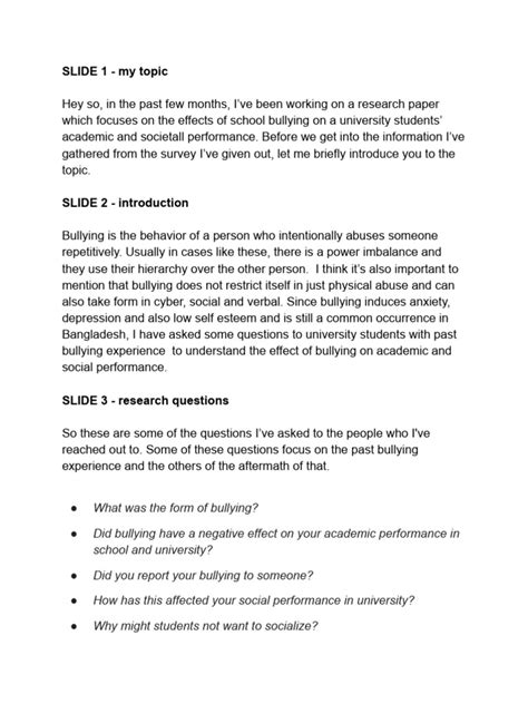 English Presentaion Slide Script Download Free Pdf Bullying