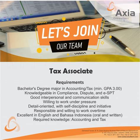 Axia Consultant On Linkedin Hi We Are Hiring Axia Consultant Is Looking For This Position Tax…