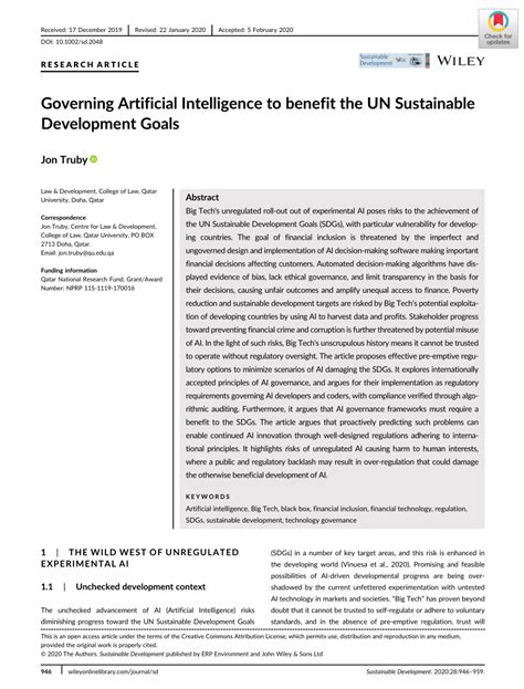Pdf Governing Artificial Intelligence To Benefit The Un Sustainable Development Goals