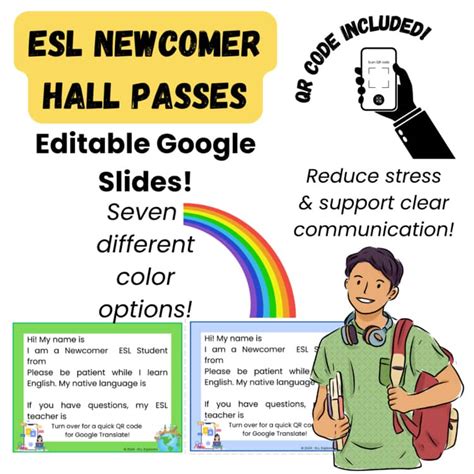 Editable Esl Ell Ml Newcomer Hall Passes Translate Qr Code Back To