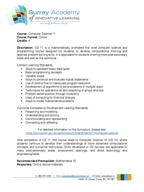 computer science 11 course description pdf