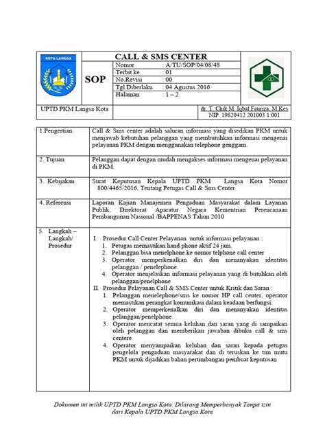 Sop Call Center Pdf