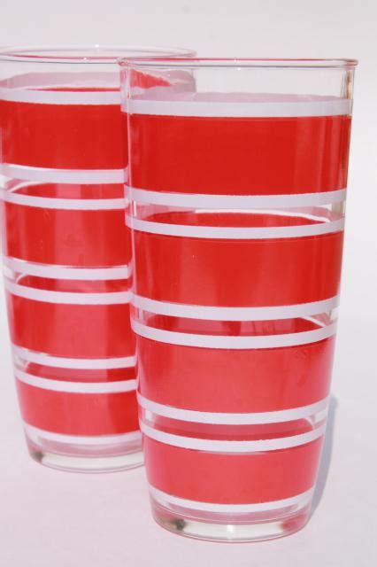 Mod Vintage Glass Drinking Glasses W Red And White Stripes Fun Retro