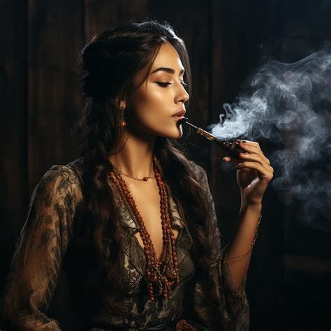Premium Ai Image Beautiful Dark Darkhaired Girl Woman Gypsy Smokes A
