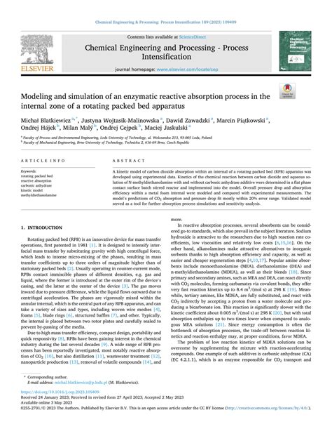 Pdf Modeling And Simulation Of An Enzymatic Reactive Absorption