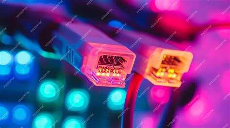 A Close Up Of Ethernet Cables Plugged Into A Network Switch Premium Ai Generated Image