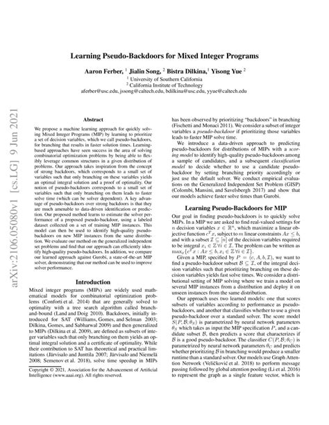 Learning Pseudo Backdoors For Mixed Integer Programs Deepai
