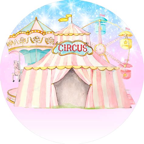 Painel De Festa Redondo 1 50x1 50 Circo Rosado Aquarela 024 Via