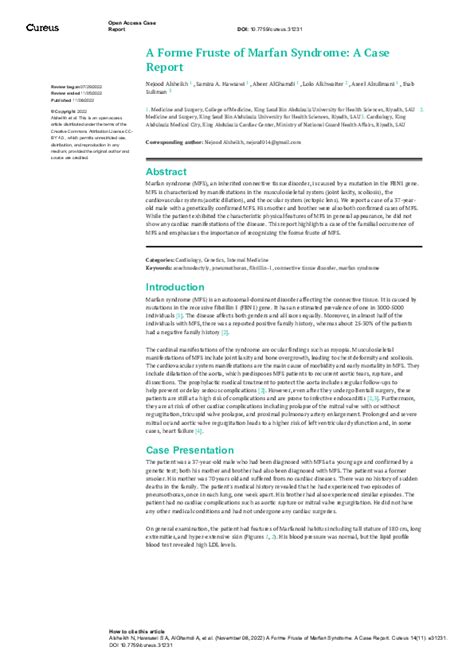 Pdf A Forme Fruste Of Marfan Syndrome A Case Report Ihab Suliman