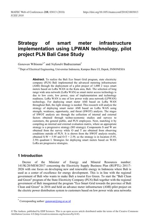 Pdf Strategy Of Smart Meter Infrastructure Implementation Using Lpwan Technology Pilot